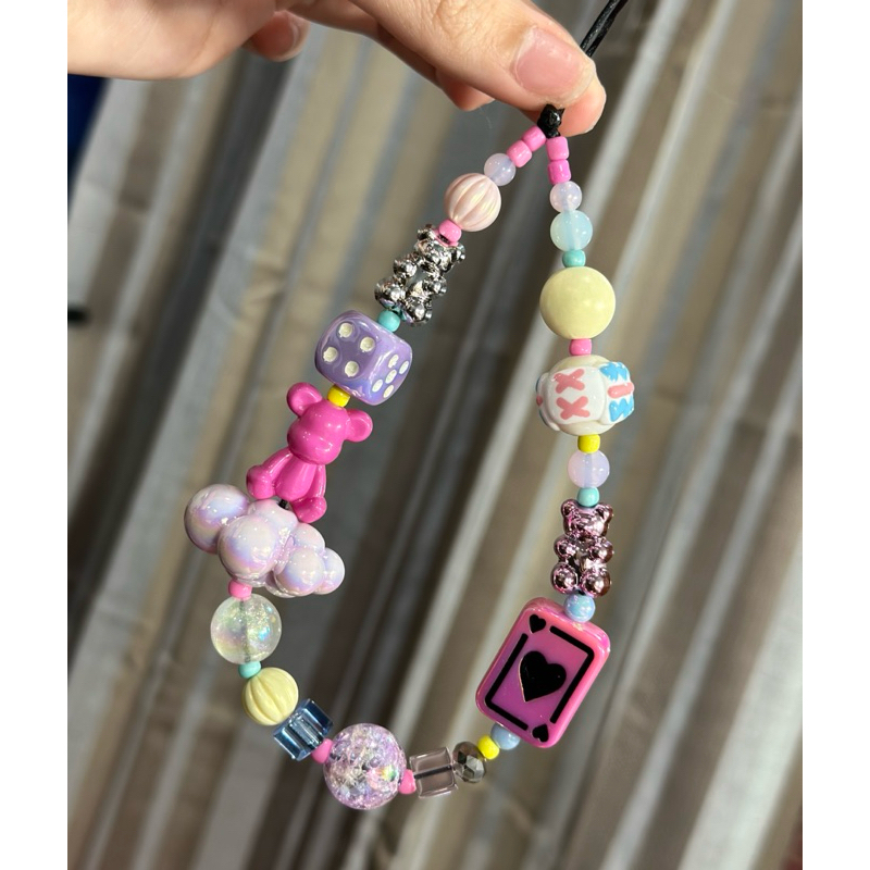 Jual ( POKER PINK ) PHONE BEADS / PHONE STRAP / GANTUNGAN HP / TALI HP ...