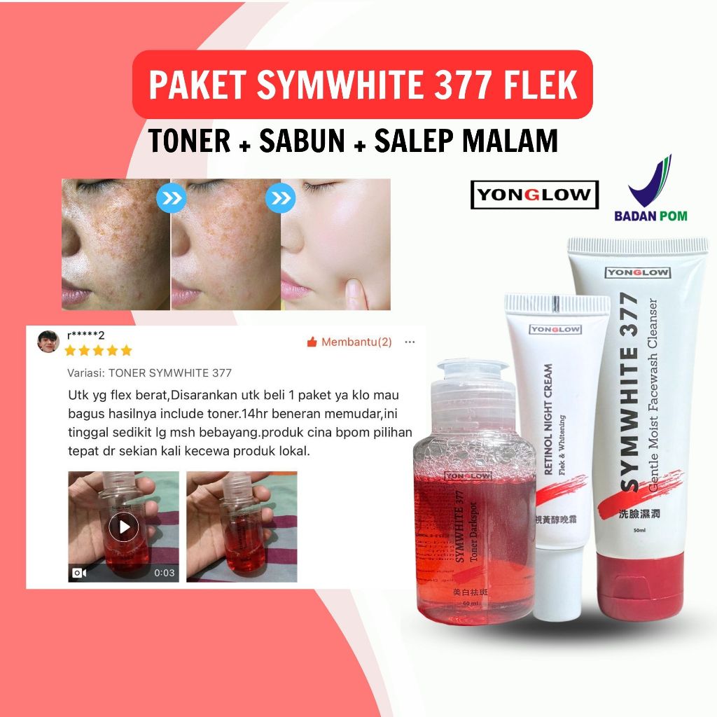 Jual Yonglow Skincare Paket 3in1 Flek Hitam BPOM Symwhite 377 Paket ...