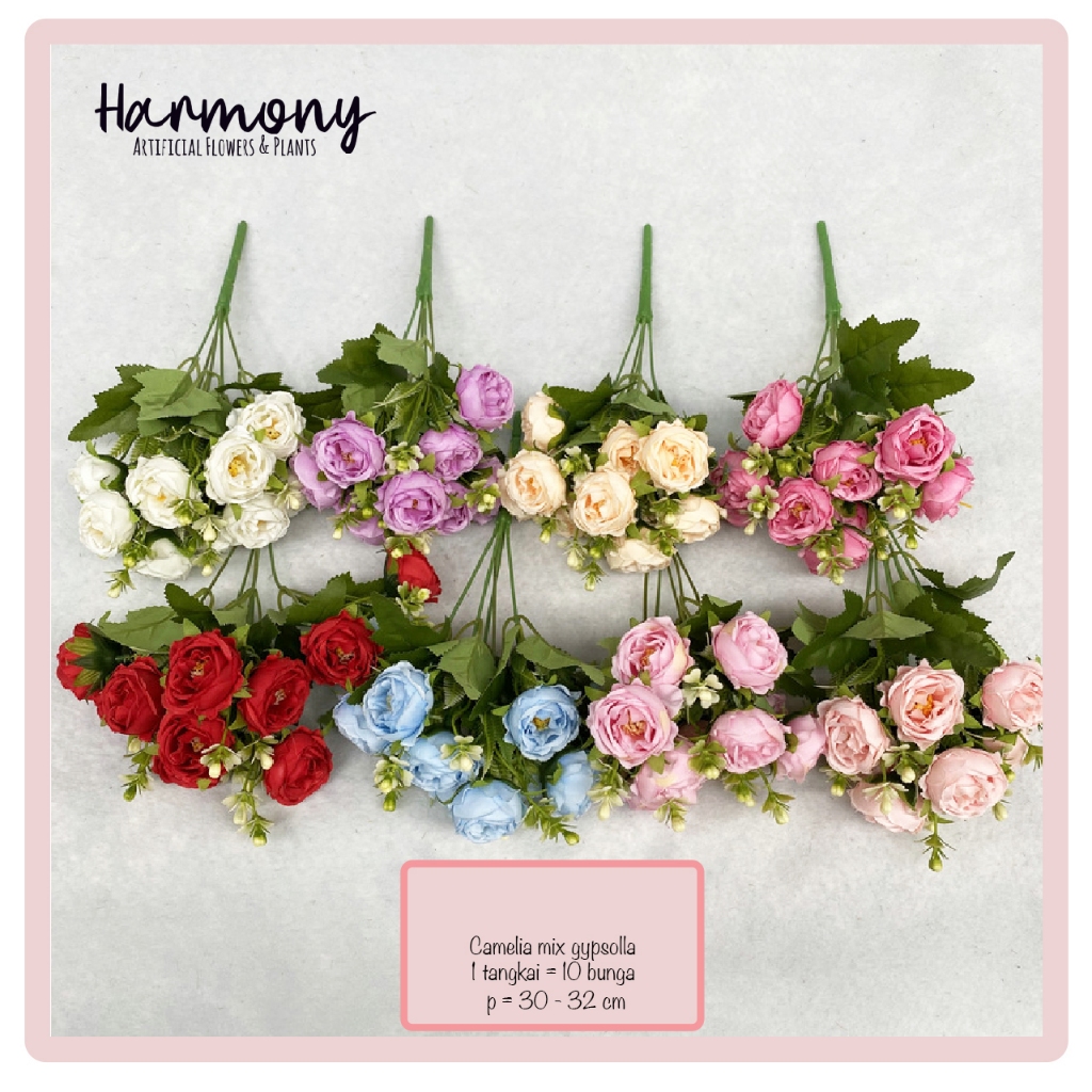 Jual bunga artificial camelia swiss mix gypsolla hias buket hias ...
