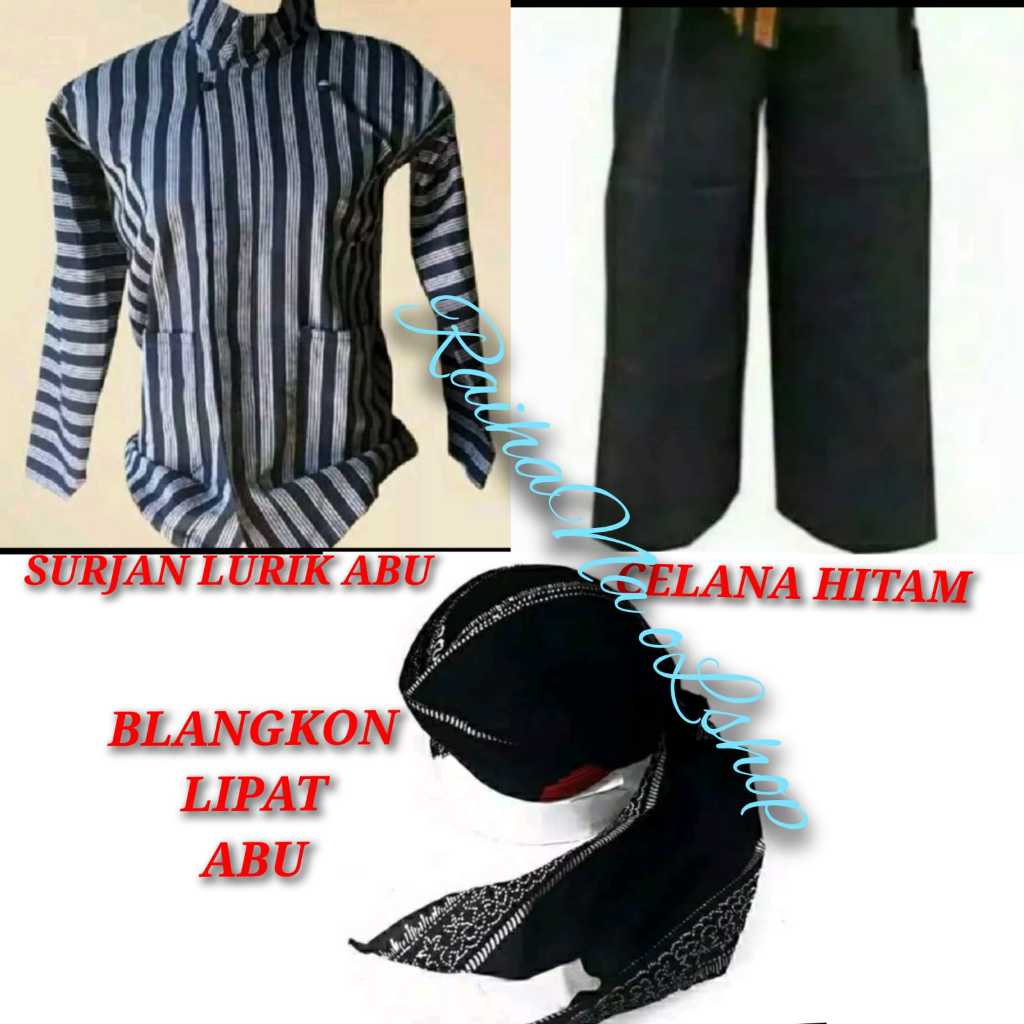 Jual BAJU ADAT LAKI | SURJAN LURIK ABU + BLANGKON LIPAT SLIWIR + CELANA HITAM | SETELAN PAKAIAN ...