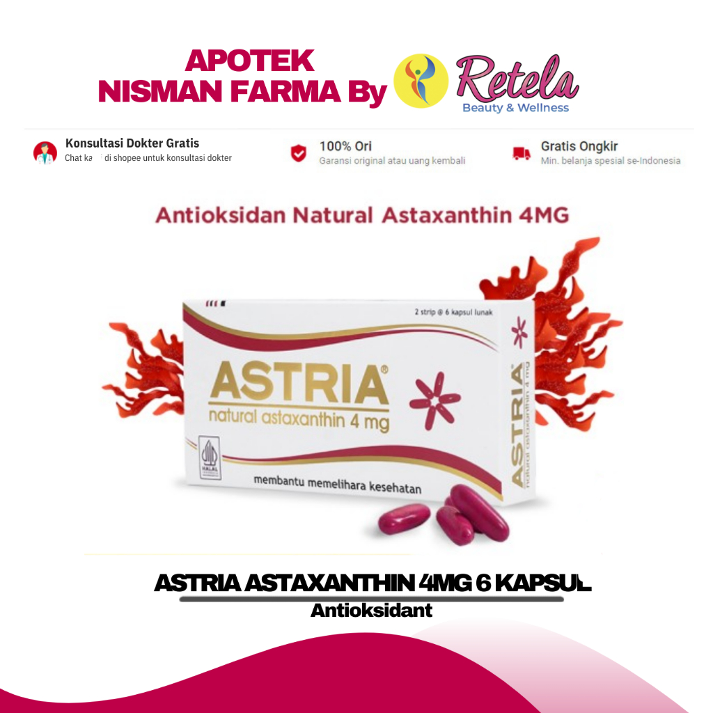 Jual ASTRIA ASTAXANTHIN 4MG 1 STRIP ISI 6 KAPSUL | Shopee Indonesia