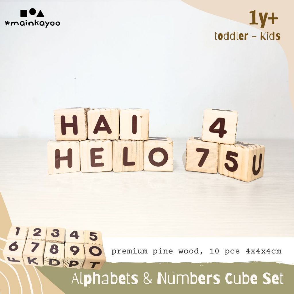 Jual Alphabets & Numbers Wooden Block / Cube (Available Custom Satuan ...