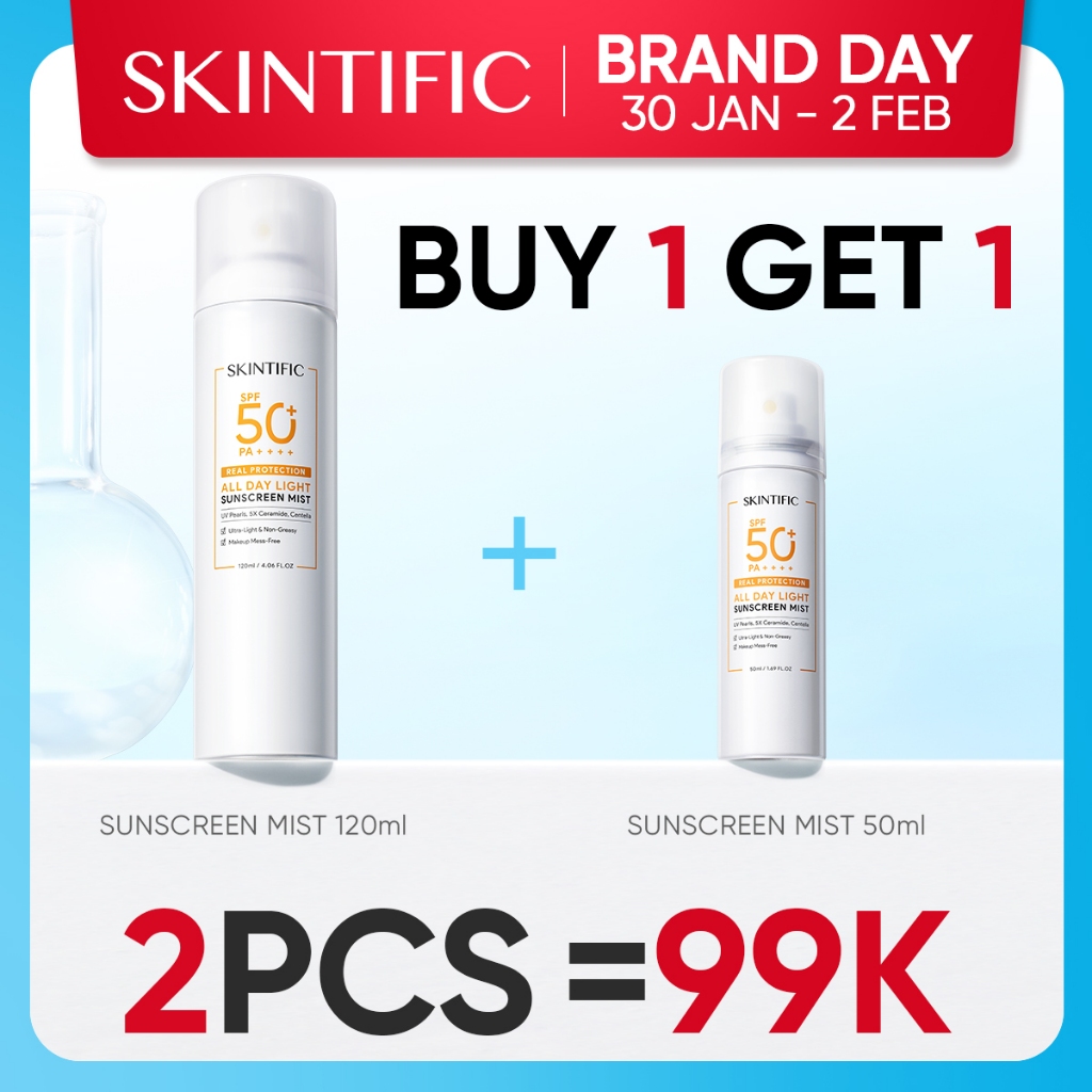 Jual [120ML+50ML] SKINTIFIC All Day Light Sunscreen Spray SPF50 PA ...