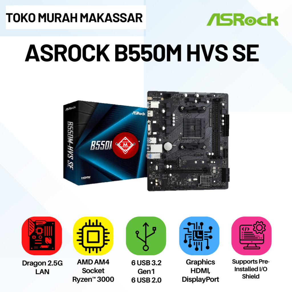 Jual Motherboard Asrock B550M Hvs SE - AMD AM4 / MAI41-ASR | Shopee Indonesia