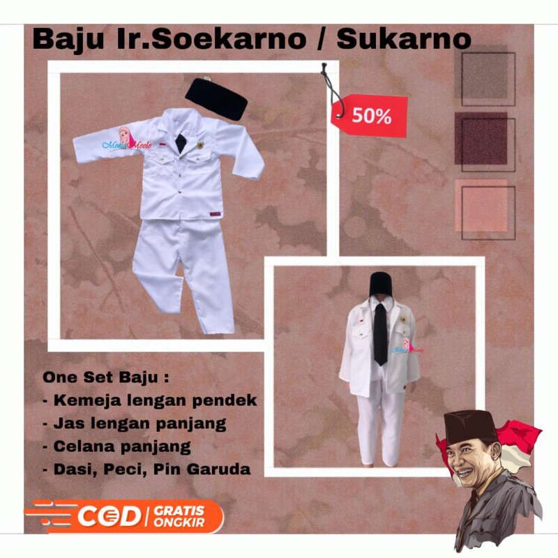 Jual Kostum Pahlawan Soekarno / Baju Bung Karno Free Peci / Kostum ... Jual Kostum Pahlawan Soekarno / Baju Bung Karno Free Peci / Kostum ...
