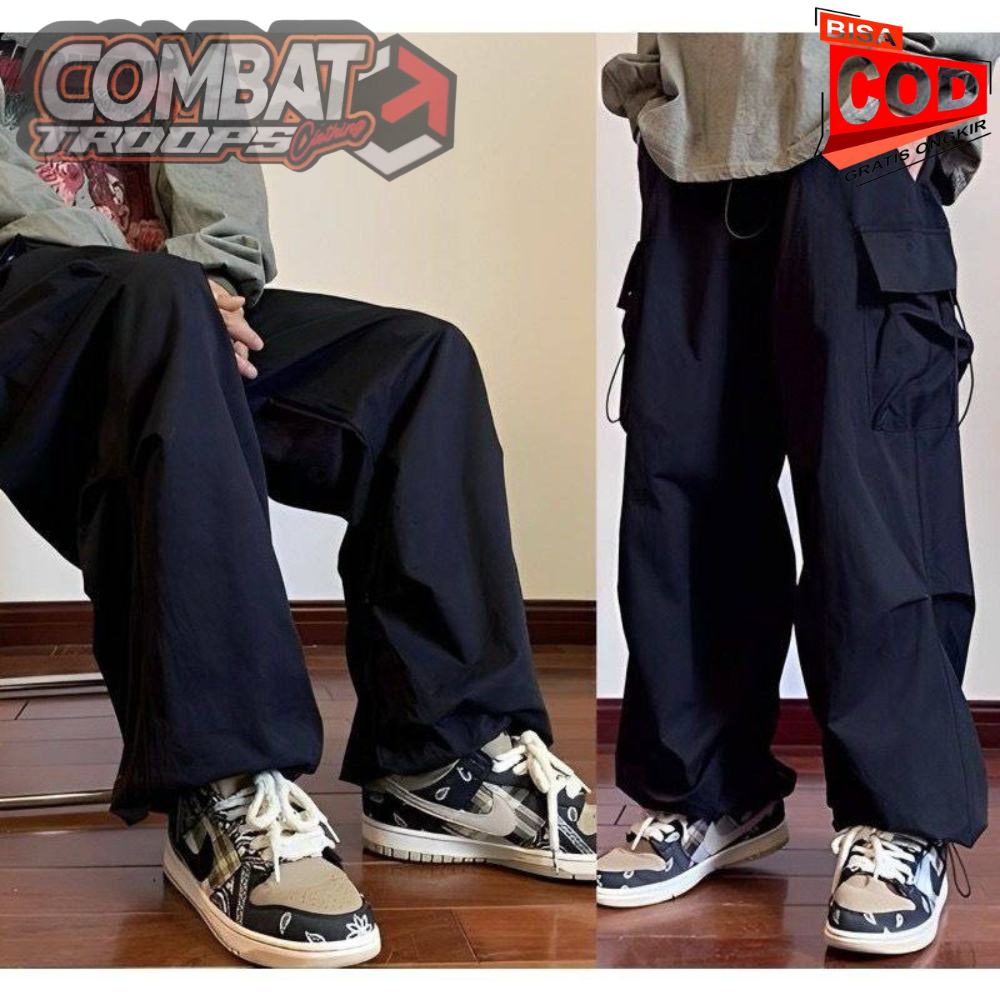 Jual Celana pria Highwaist korean style joger cargo pants gombrang baggy techwear pinggang karet ...