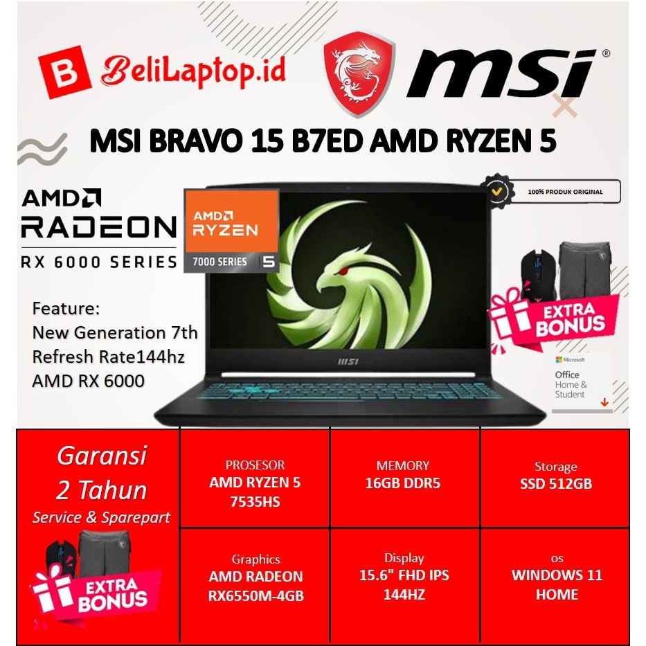 Jual LAPTOP GAMING MSI BRAVO Amd Ryzen 5 7000 Series RX Radeon VGA ...
