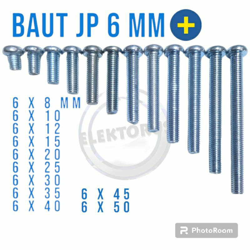 Jual Baut JP 6mm Sekrup M6 Baud Drat Halus 6x8 6x10 6x12 6x15 6x20 6x25 ...
