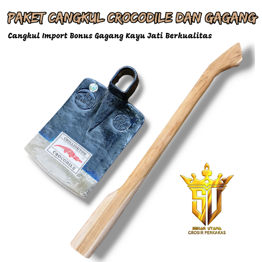 Jual (Paket Hemat) Cangkul Cap Crocodile Asli Dan Gagang/ Pacul Boyo ...