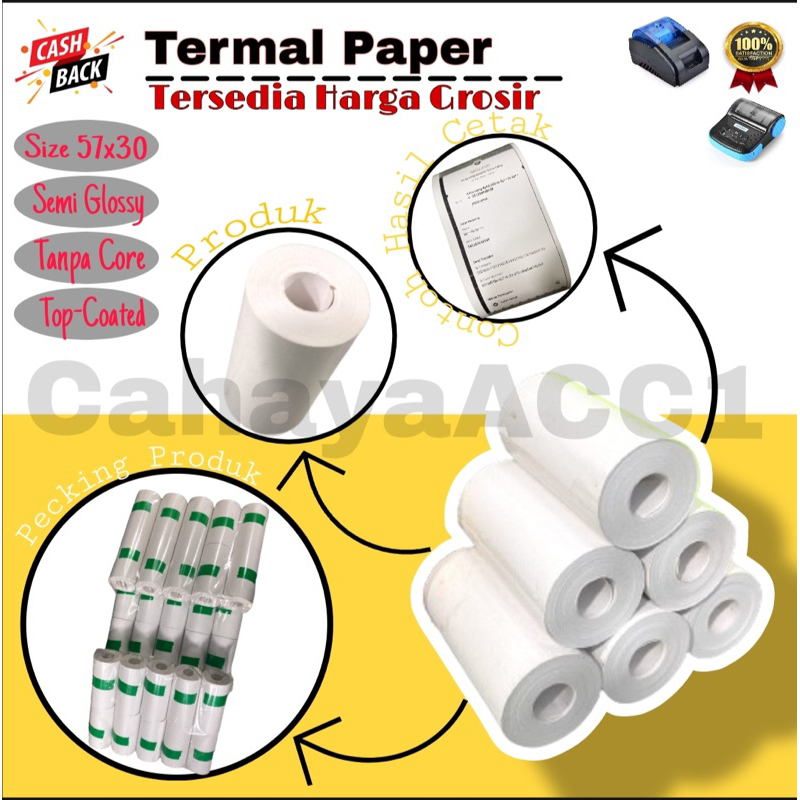 Jual Kertas Thermal Paper Rol 57x30 58x30 Termal EDC Thermal Printer ...
