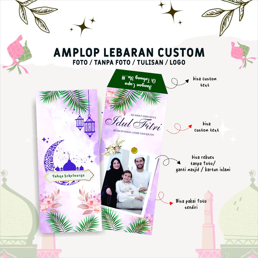 Jual AMPLOP LEBARAN 2025 Custom foto dan nama keluarga // 7x16cm ...