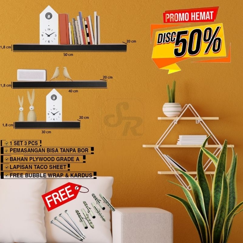 Jual Rak/ambalan dinding tempel easthetic serbaguna ukuran Lebar 20cm ...