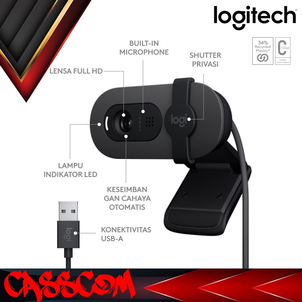 Jual Logitech Brio 100 Webcam Full HD Shutter Privacy & Built-in ...