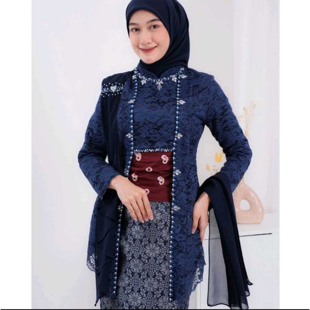 Jual Terbaru Stelan Kebaya Modern Kekinian//Kebaya Kutu Baru Brokat Slendang Full Payet//Bawahan ...