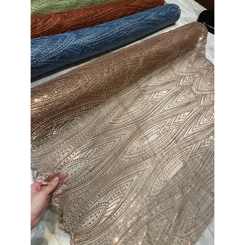 Jual Bahan Kain Brukat Tile Payet Sequin Mewah Elie Saab Warna Coklat ...