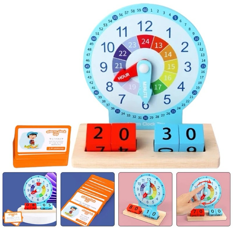 Jual wooden clock learning time teaching aids belajar mengenal waktu ...