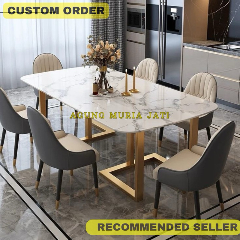 Jual Meja Makan Marmer Solid Surface 180x100 Kursi 6 Jati | Shopee Indonesia