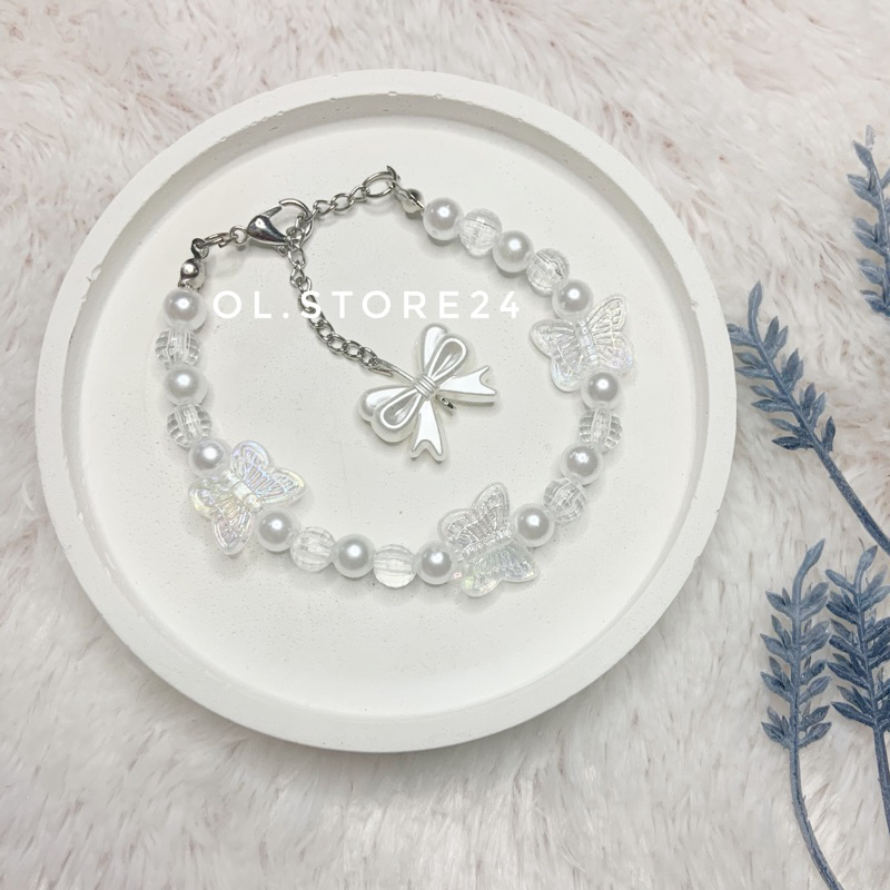 Jual Gelang Manik Manik Kupu - Kupu Bening Gantungan Pita Putih ...