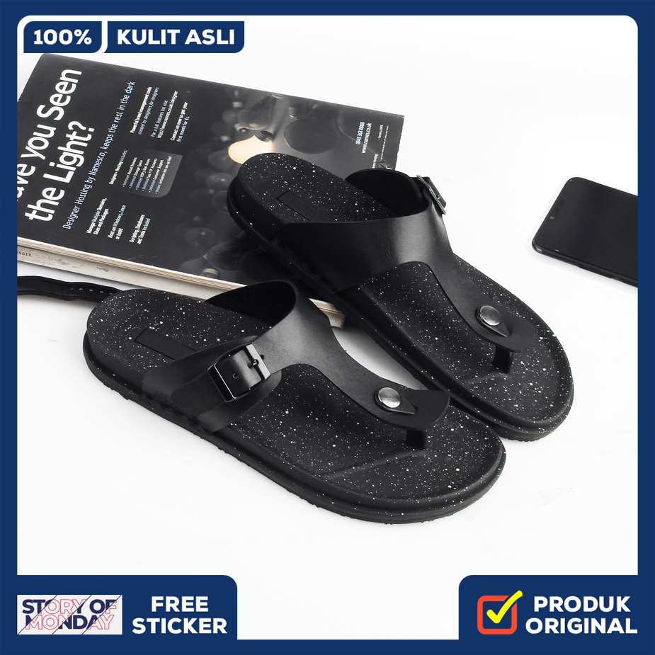 Jual ASTA OREO BLACK ORIGINAL x MNDY Sandal Kulit Sapi Asli Pria Sendal ...