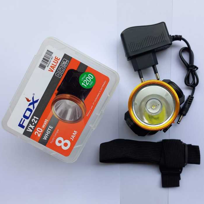 Jual Senter Kepala 20 Watt FOX 220 Nyala Putih Anti Air | Shopee Indonesia