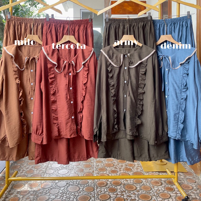 Jual SET HALVIA RENDA POLO LINEN POLOS JUMBO/ONE SET KAMEJA WANITA/SET BLOUSE KAMEJA POLOS CROPE ...