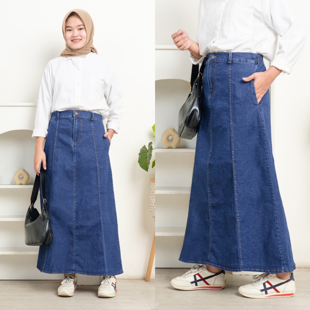 Jual rok jeans MAZATA kekinian (BISA COD) rok jeans wanita panjang ...