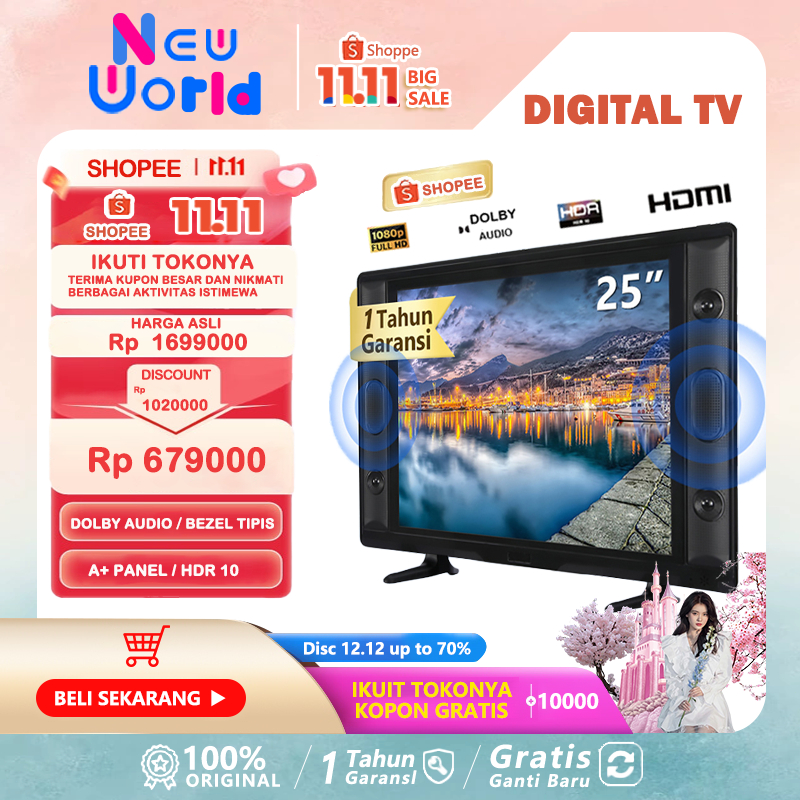 Jual TV Digital 25 Inch Full HD 1080P TV LED 25 Inch TV DVB-T2 TV Murah ...