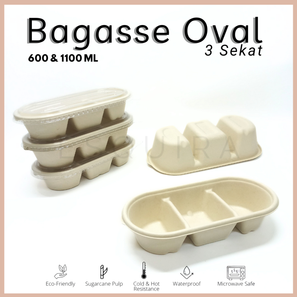Jual Bagasse Oval 3 Sekat 600 ML & 1100 ML | Shopee Indonesia