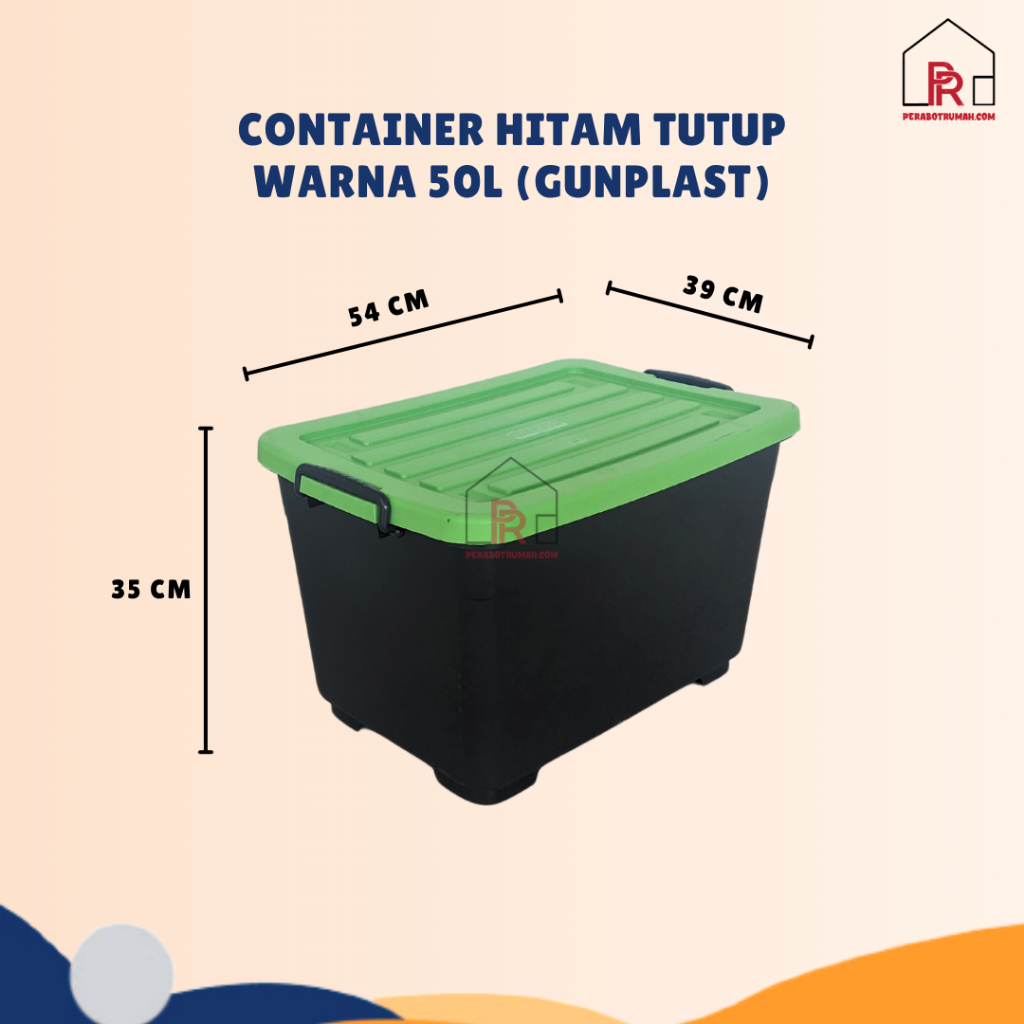 Jual Container Box Hitam Tutup Warna 50L / Tempat Penyimpanan Serbaguna ...