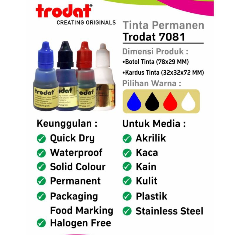 Jual Tinta untuk plastik, kaca, keramik, PERMANEN / Premium / Tahan Air TRODAT 7081 [25ml ...