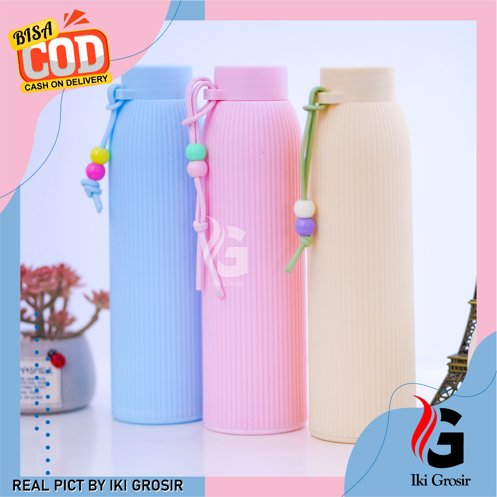 Jual Botol Minum Kaca Premium Macaroon Pastel Lapis Plastik Motif Lucu ...