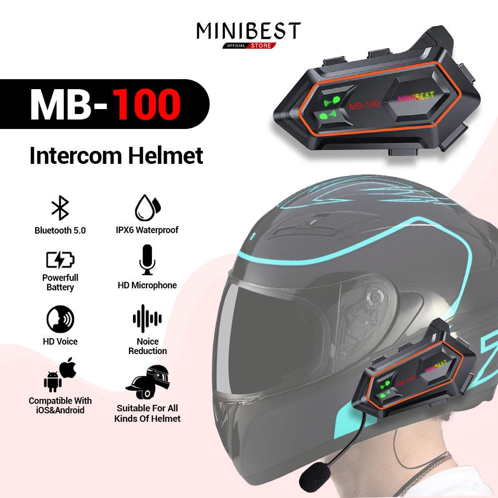 Jual Minibest MB100 Intercom Helm Bluetooth 5.0 intercom dua arah dan ...