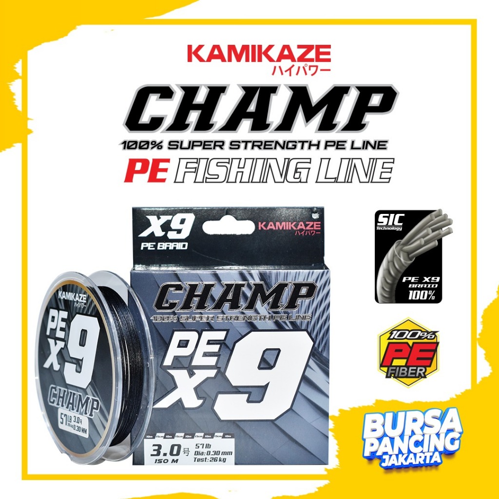 Jual Senar Pancing PE KAMIKAZE Champ X9 150M Black SIC Technology X9 ...