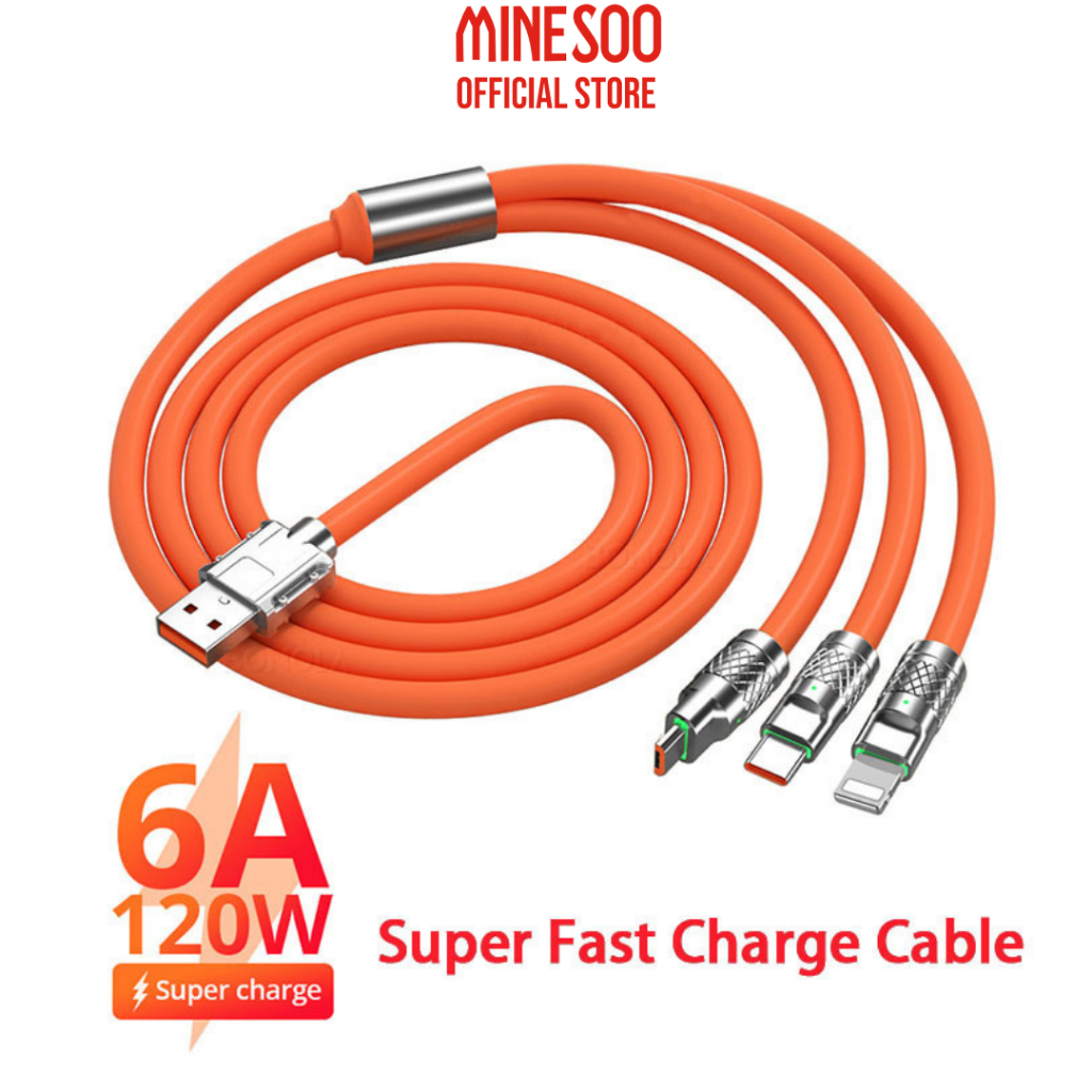Jual Minesoo Kabel Data 120W 3 IN 1 Fast Charging Kabel Data Silikon 3IN1 1M MICRO TYPE-C IPHONE ...