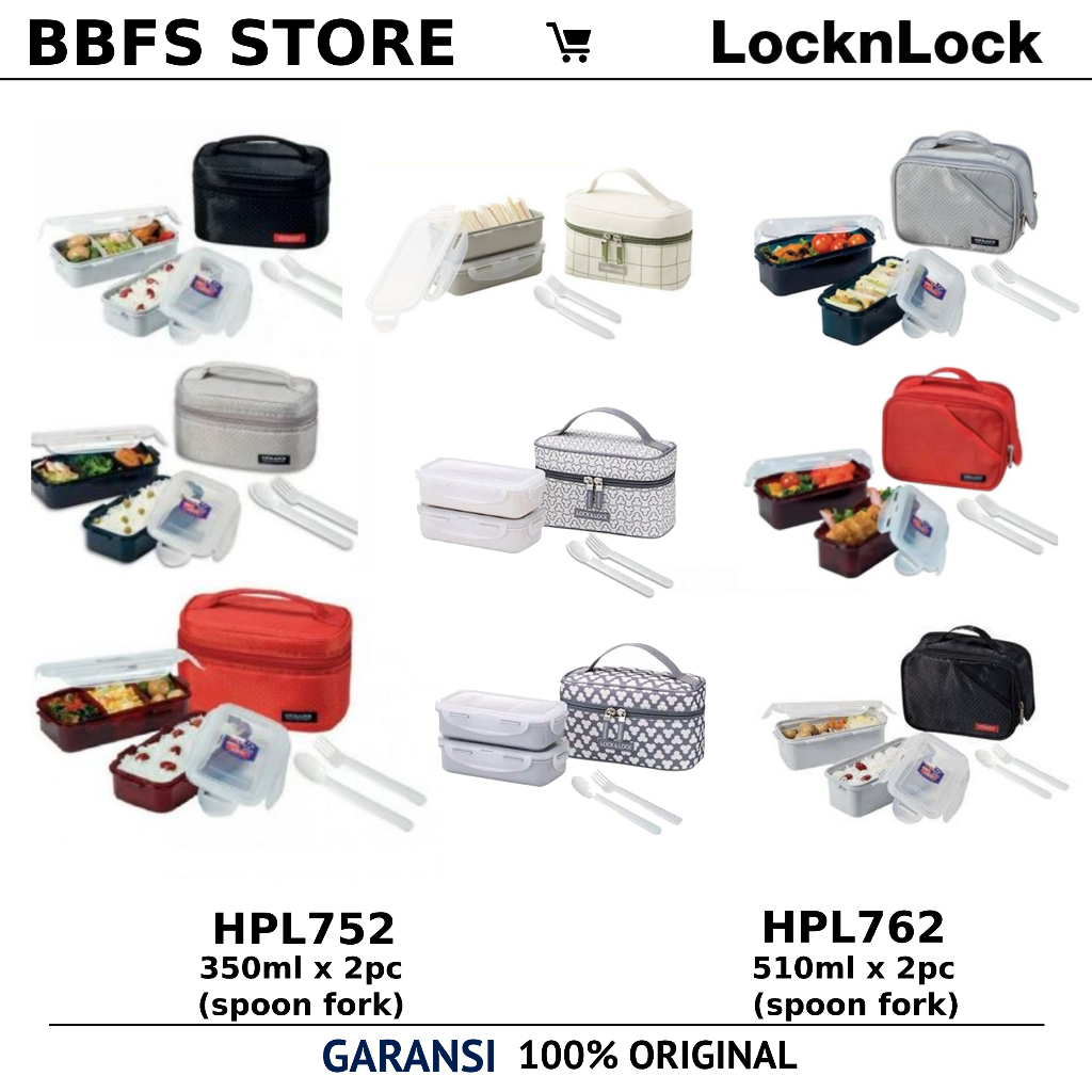 Jual Lock n Lock lunch Box 2 Pcs with Bag & Spoon Fork Set kotak bekal ...