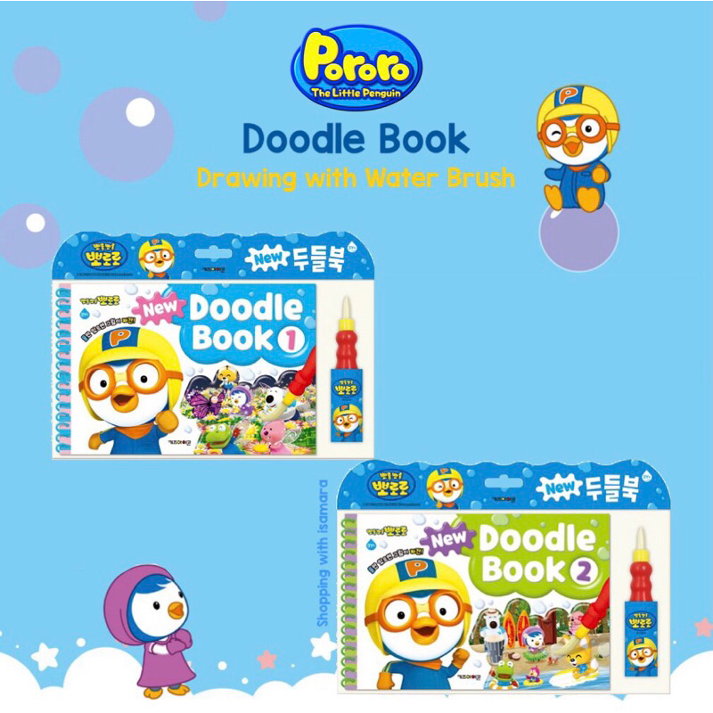 Jual Pororo Doodle Book Coloring with Water Brush / Waterpen / Buku ...