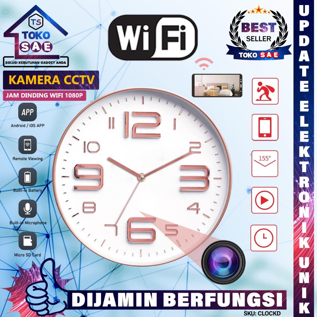 Jual Camera CCTV Wifi Wireless Pengawas Model Jam Dinding Wallclock IP Kamera Pengintai Pemantau ...