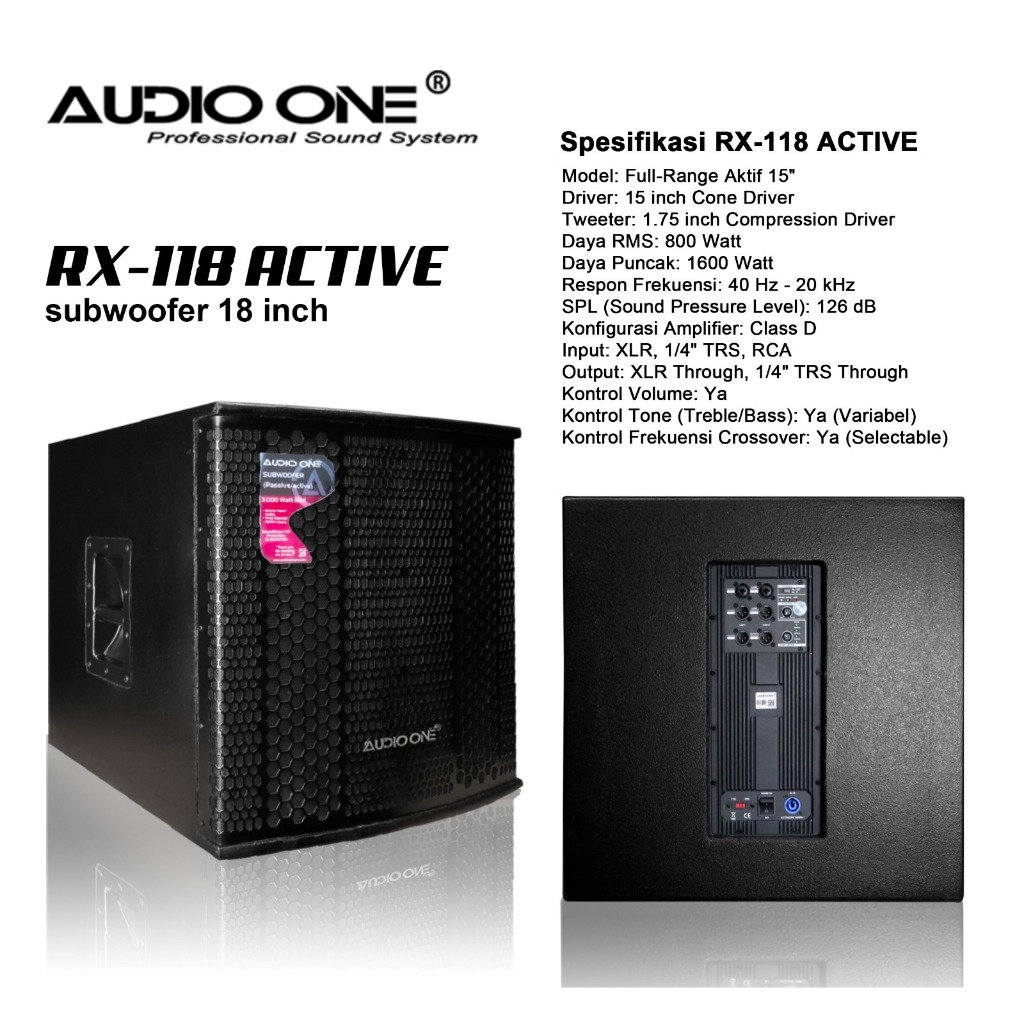 Jual Subwoofer aktif Pasif Audio One Type RX-118 18 Inch (1Box) Original Subwoofer | Shopee ...