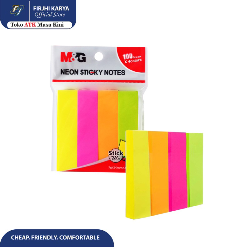 Jual Sticky Notes Fluorescent four strip neon color 3x2 dan 3x3 100 ...