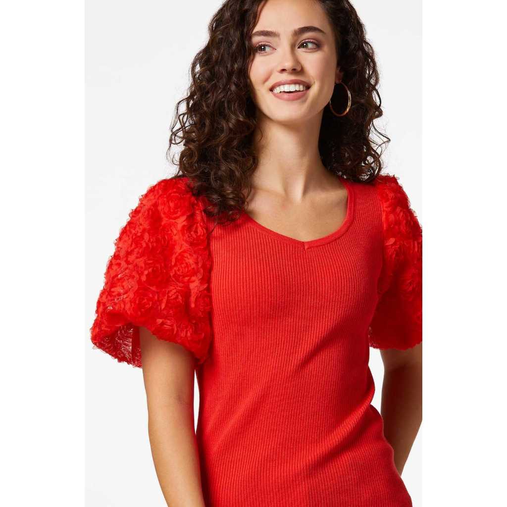 Jual Blouse merah tangan bunga balon Cato | Shopee Indonesia