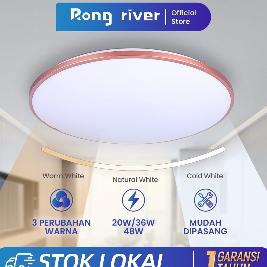 Jual RONG RIVER 3 Warna Lampu Plafon Minimalis 48W 36W 2W Lampu LED ...
