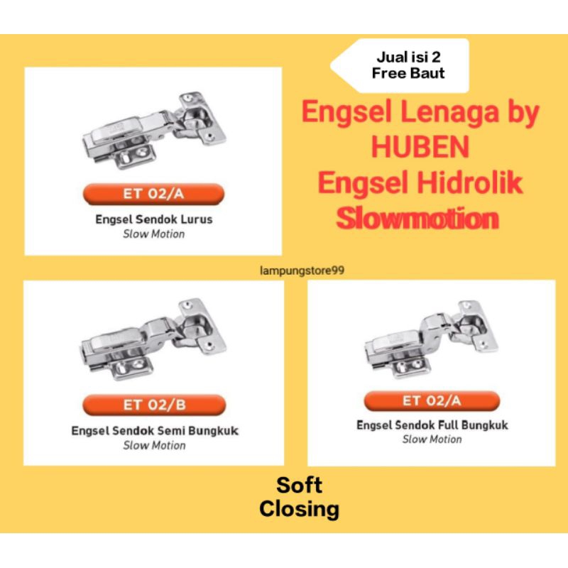 Jual Engsel Lenaga Lurus Bengkok Semi Bengkok Slow motion Engsel ...