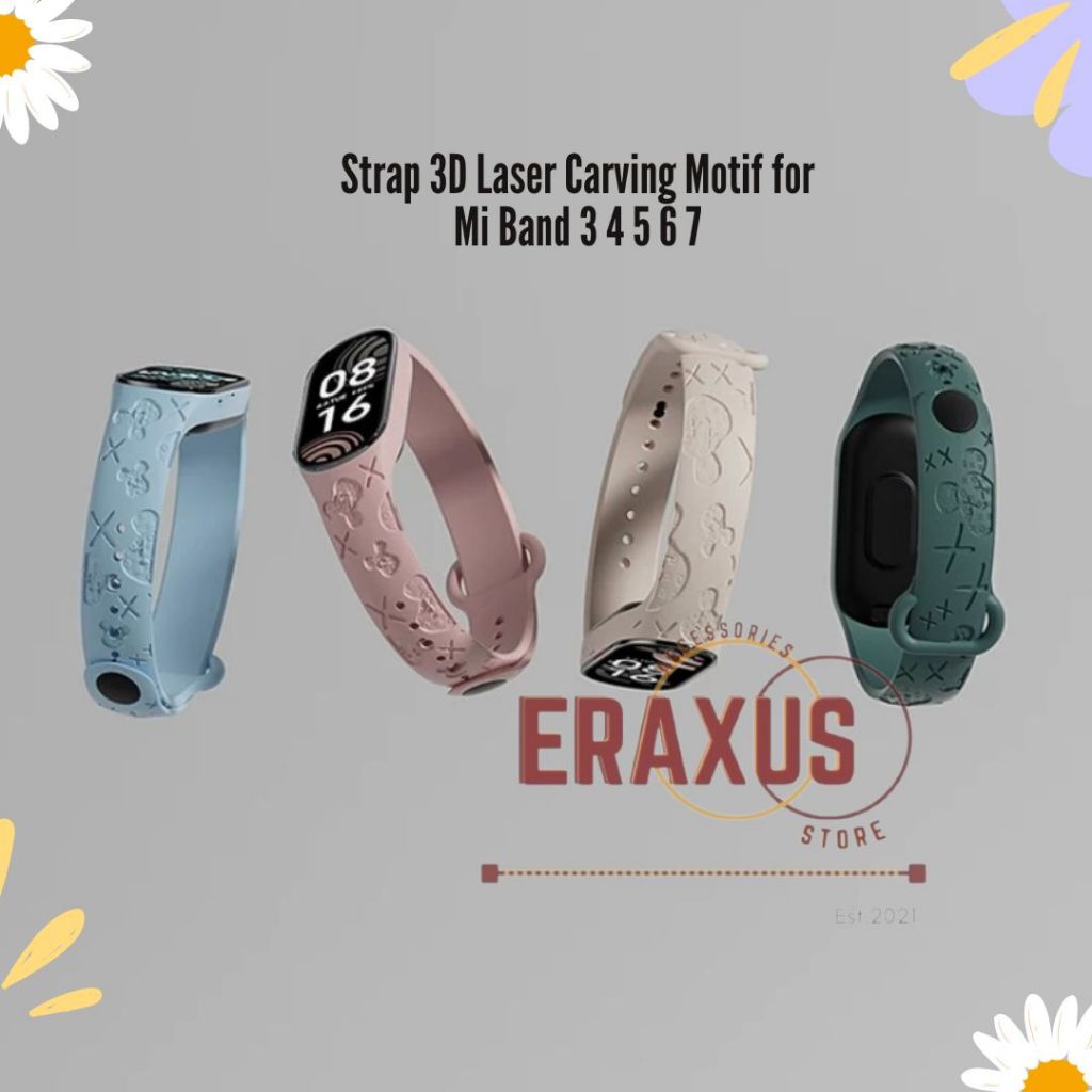 Jual Eraxus Strap Mi Band 7 6 5 4 3 Motif 3D Carving Laser Embossed Karakter Bear Lucu Gelang ...