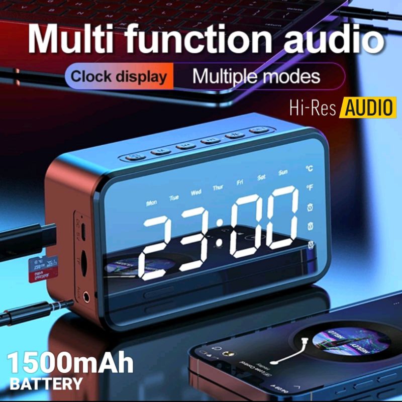Jual Speaker Bluetooth Jam Alarm Clock LED Display 1500mAh Hi-RES HD ...
