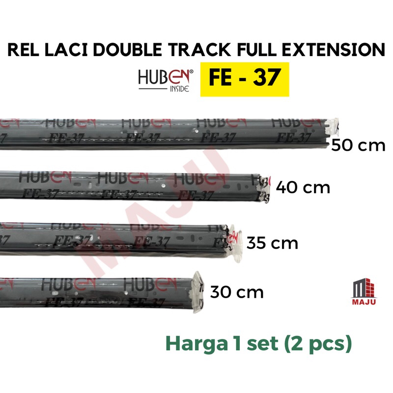 Jual Rel Laci Funiture Huben FE-37 Double Track Full Extension 30cm ...