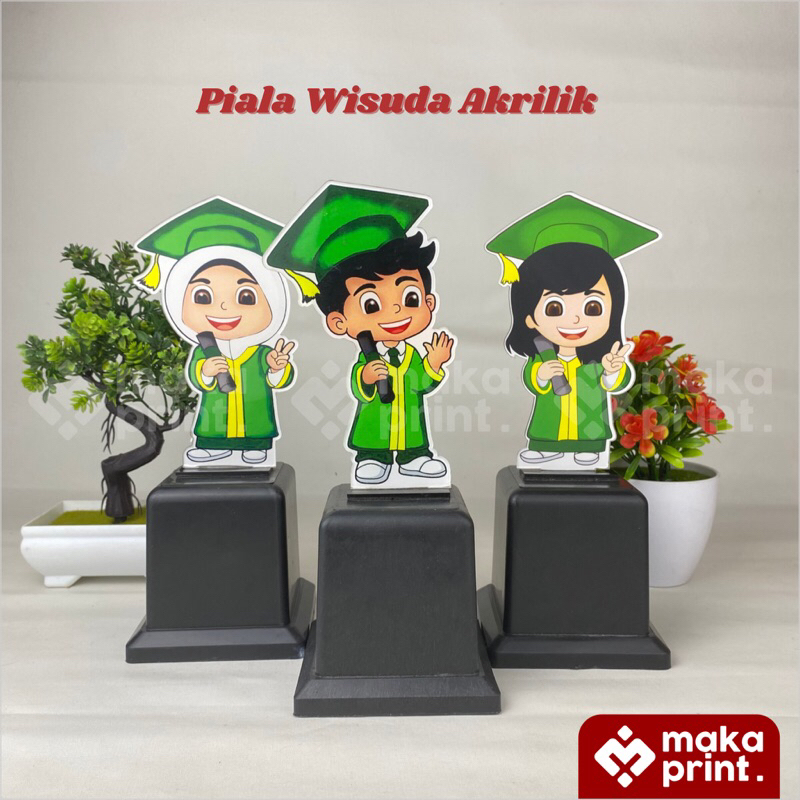 Jual Piala Akrilik Wisuda (Hijab Hijau), Piala Akrilik Wisuda Karakter ...
