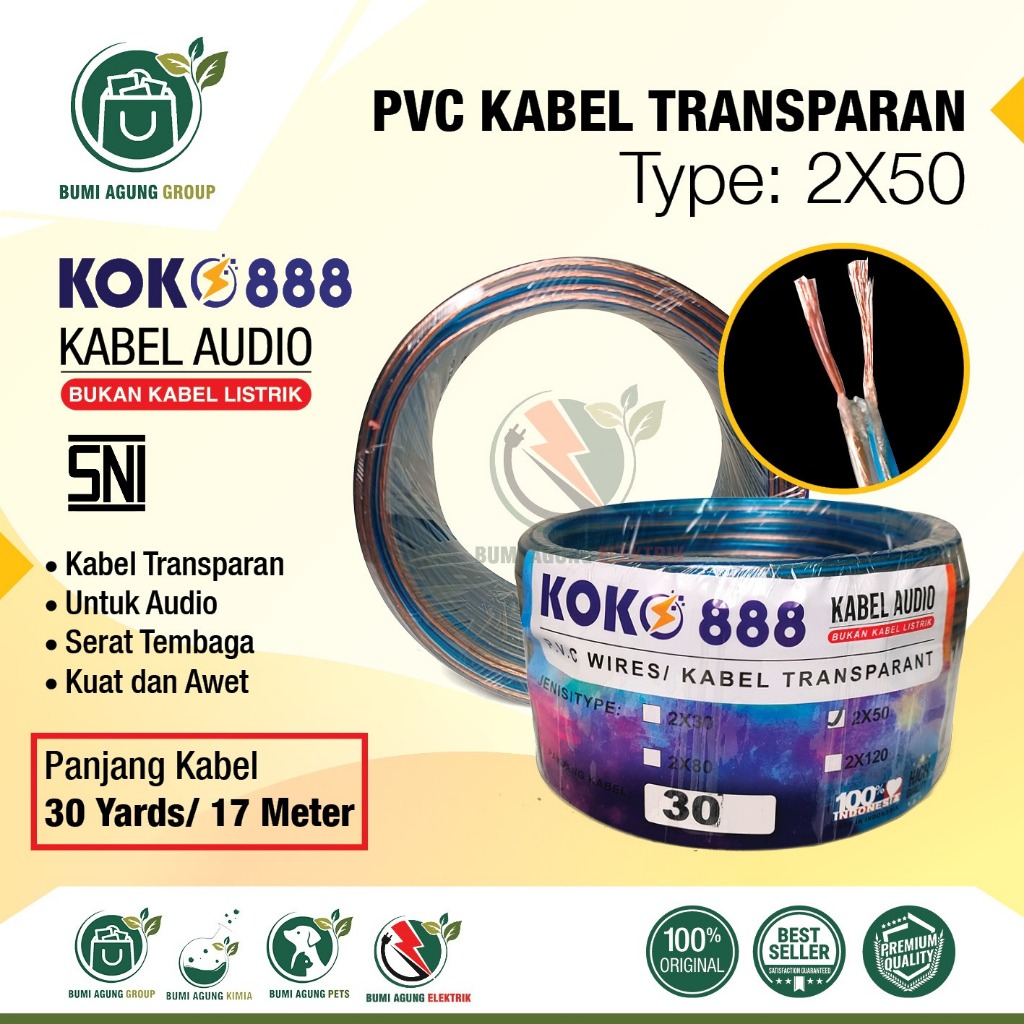 Jual KABEL LISTRIK TRANSPARAN 30 YARD KABEL SERABUT 2X50 KABEL MONSTER ...
