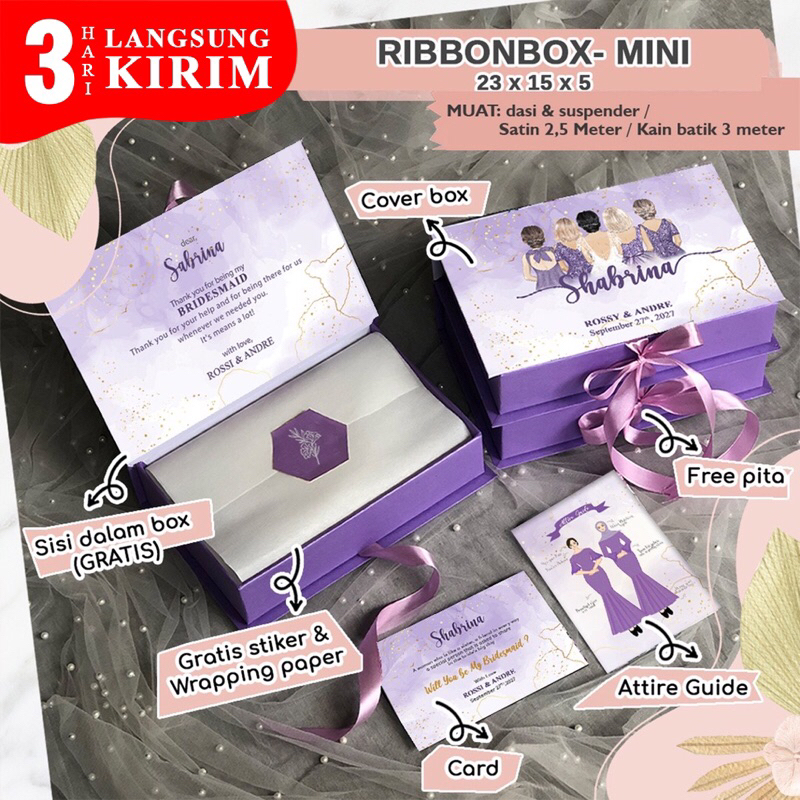 Jual RIBBON BOX pita MINI 23x15x 5cm - Bridesmaid box Mika Tas Wedding | Shopee Indonesia