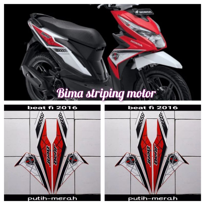 Jual stiker striping body full set motor honda beat f1 2016 putih merah ...