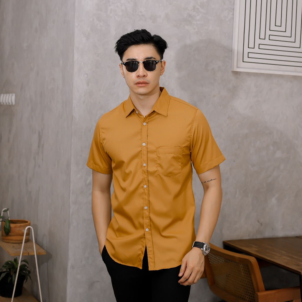 Jual Credomenstore 7701 Kemeja Pria Lengan Pendek Polos Kuning Mustard ...